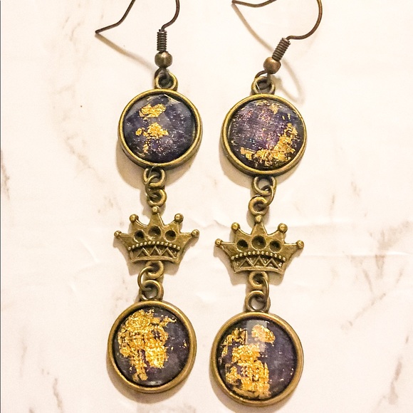 Jewelry | Purple Gold Bronze Crown Dangle Earrings | Poshmark